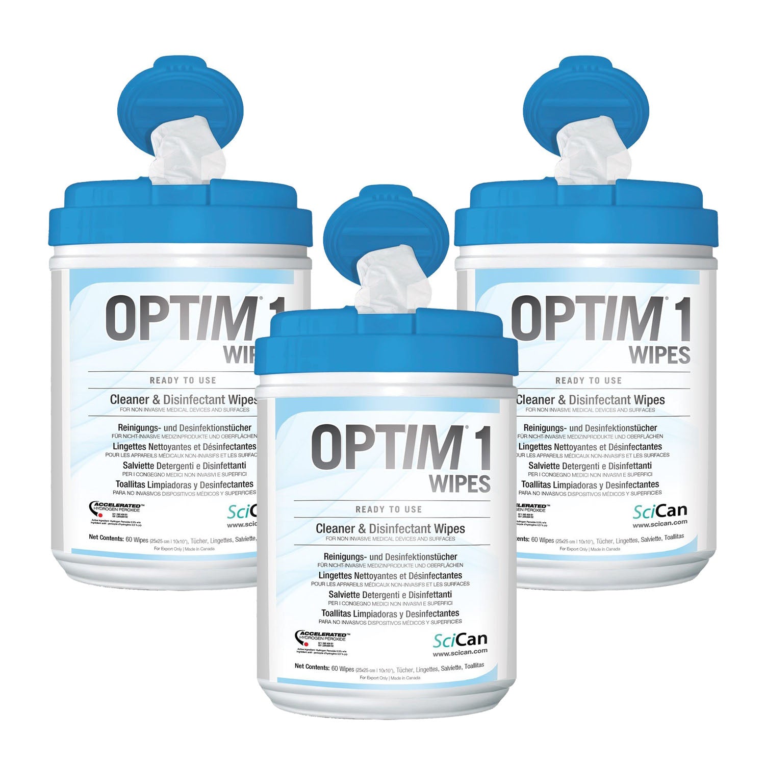 OPTIM 1 One-Step Disinfectant Wipes 3 Cans - 3 x 160 Sheets - 6" x 7 ...